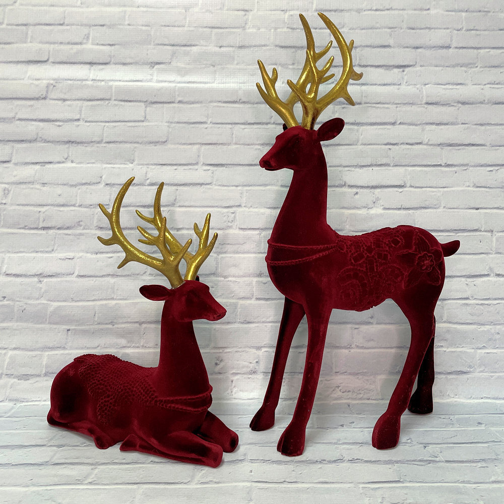 Deep Red Velvet Standing Reindeer 47cm | Christmas Complete