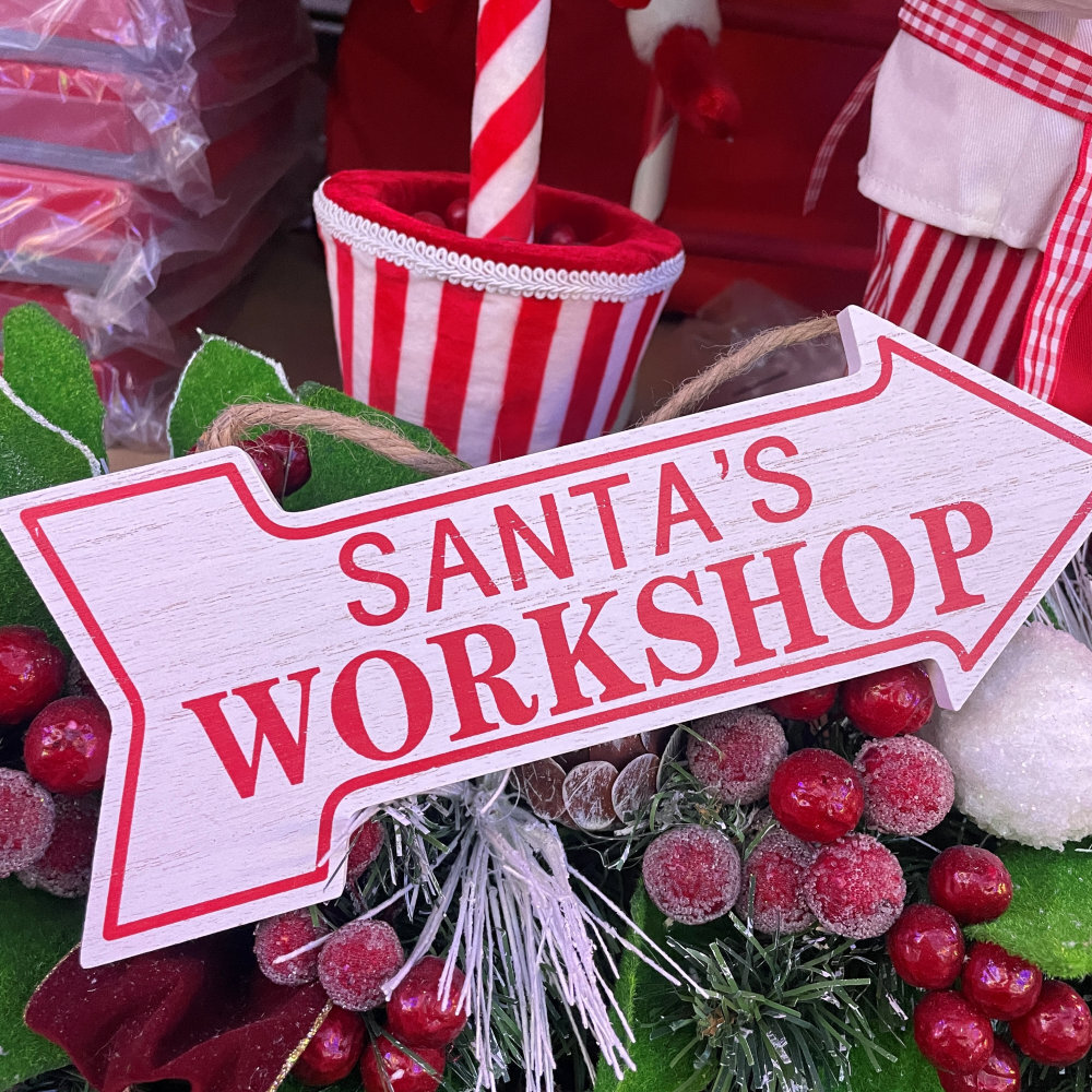 Santa's Workshop Arrow Right Sign | Christmas Complete