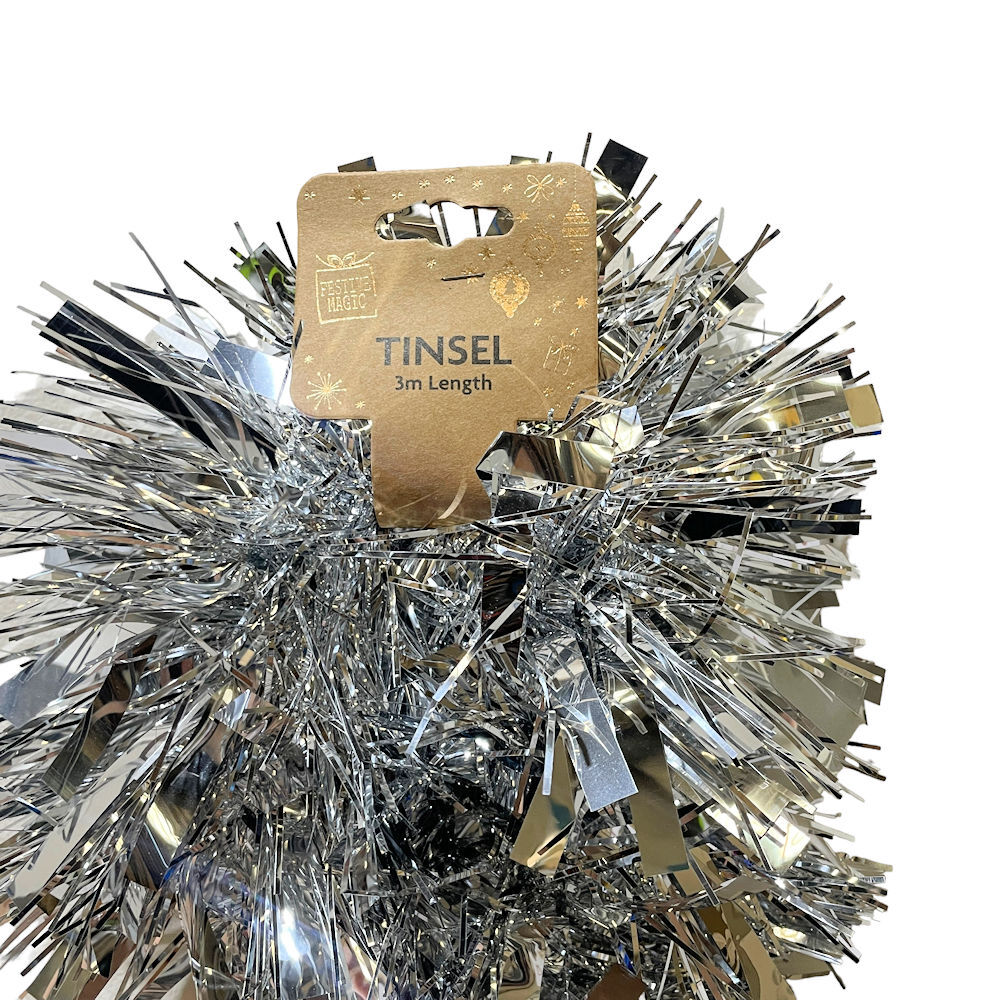Tinsel 3m Chunky Fine & Mixed Silver 15cm Wide | Christmas Complete