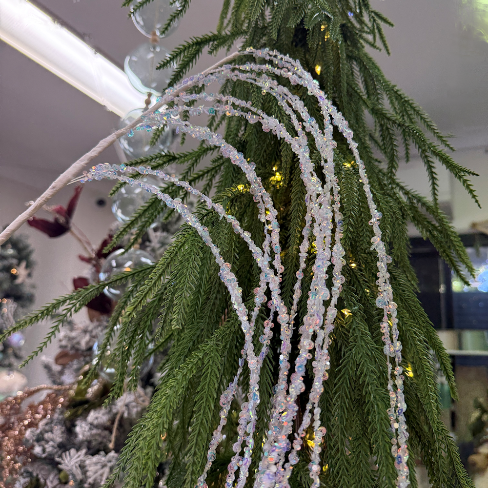 White Sequin Hanging Tree Pick 106cm | Luxe Cascading Christmas Decoration
