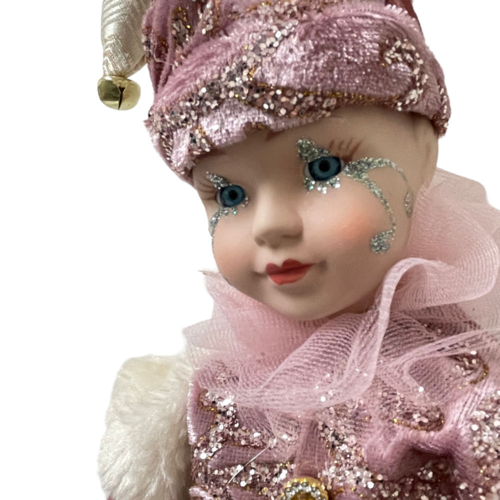 Pink Jester Standing Musical Wind Up 43cm | Christmas Complete