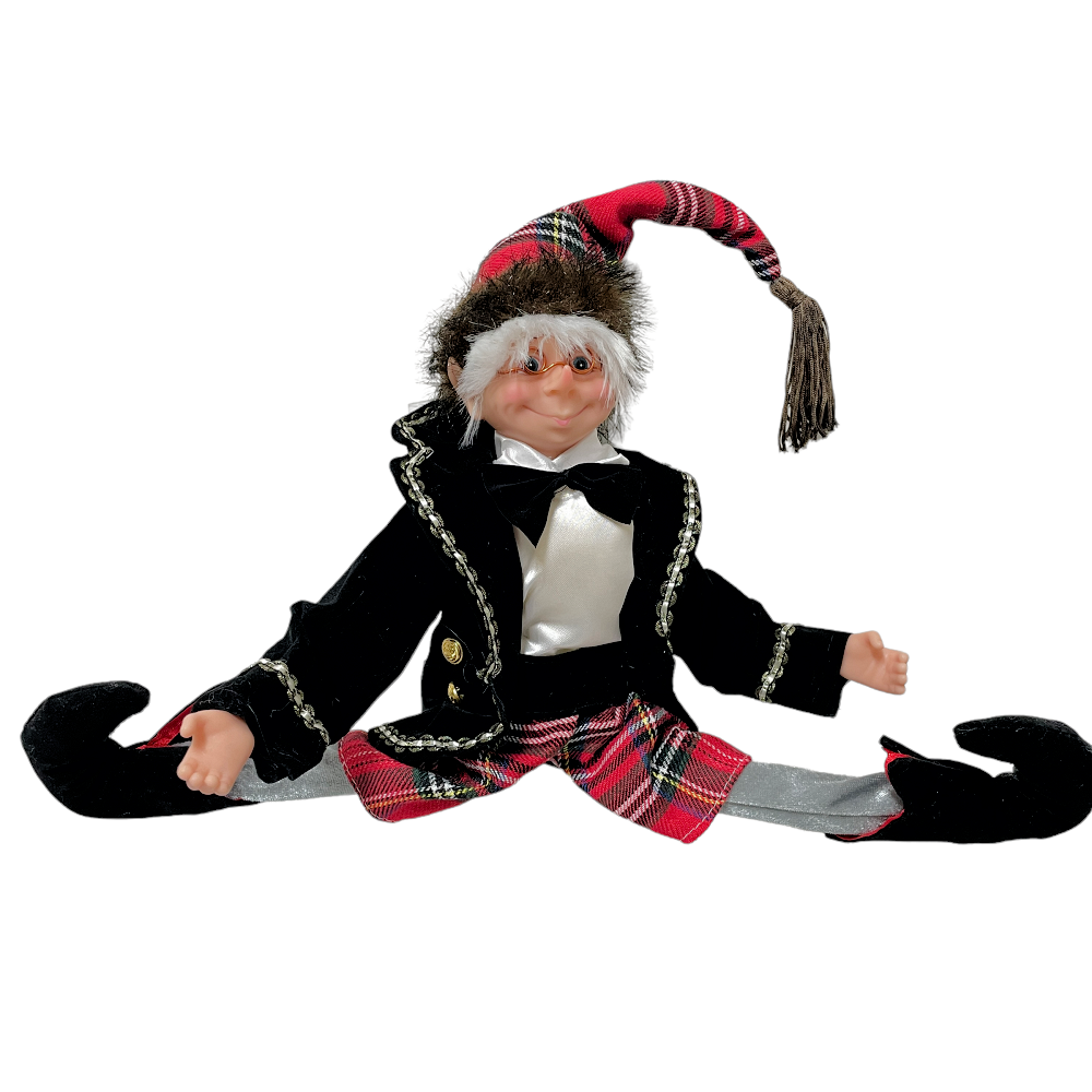 Elf w. Glasses Plaid Red & Black 36cm | Christmas Complete