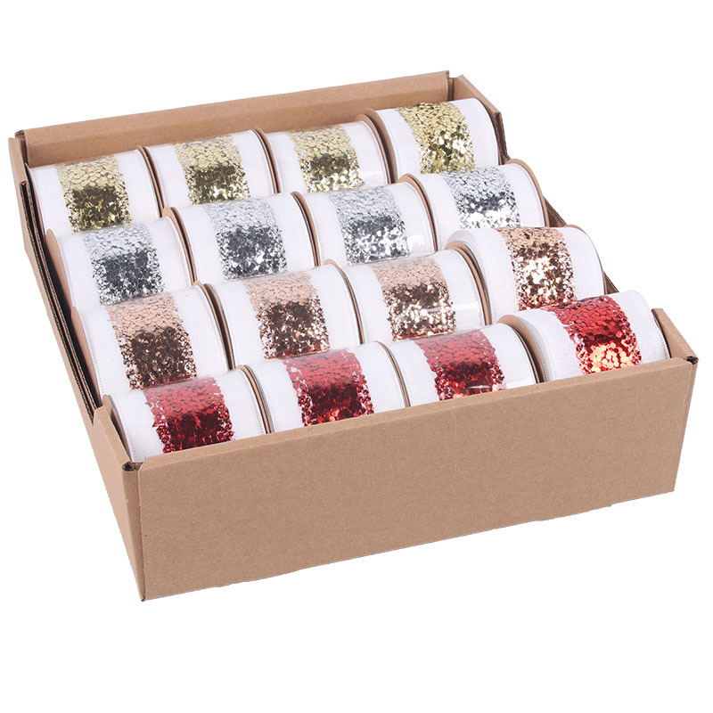 Faux Linen & Sequin Ribbon 6.3cm 4 Assorted | Christmas Complete