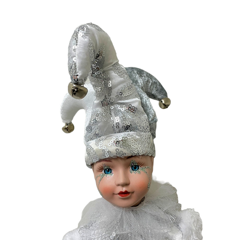 Silver Jester Standing Musical Wind Up 43cm | Christmas Complete