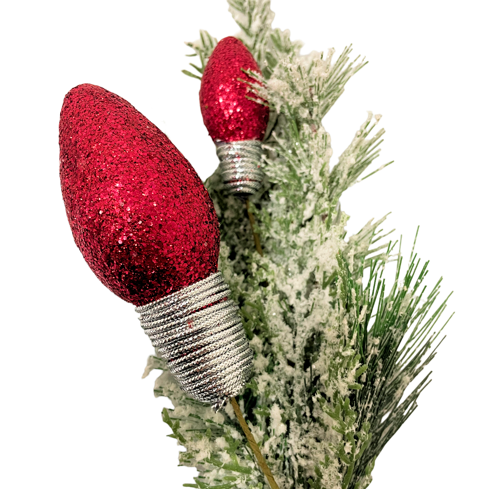 Lightbulb & Snowy Pine Spray Red 46cm | Christmas Complete