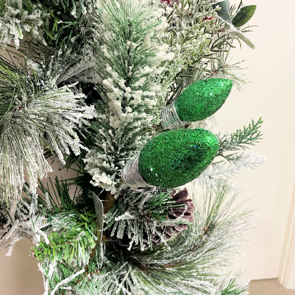 Lightbulb & Snowy Pine Spray Green 46cm | Christmas Complete