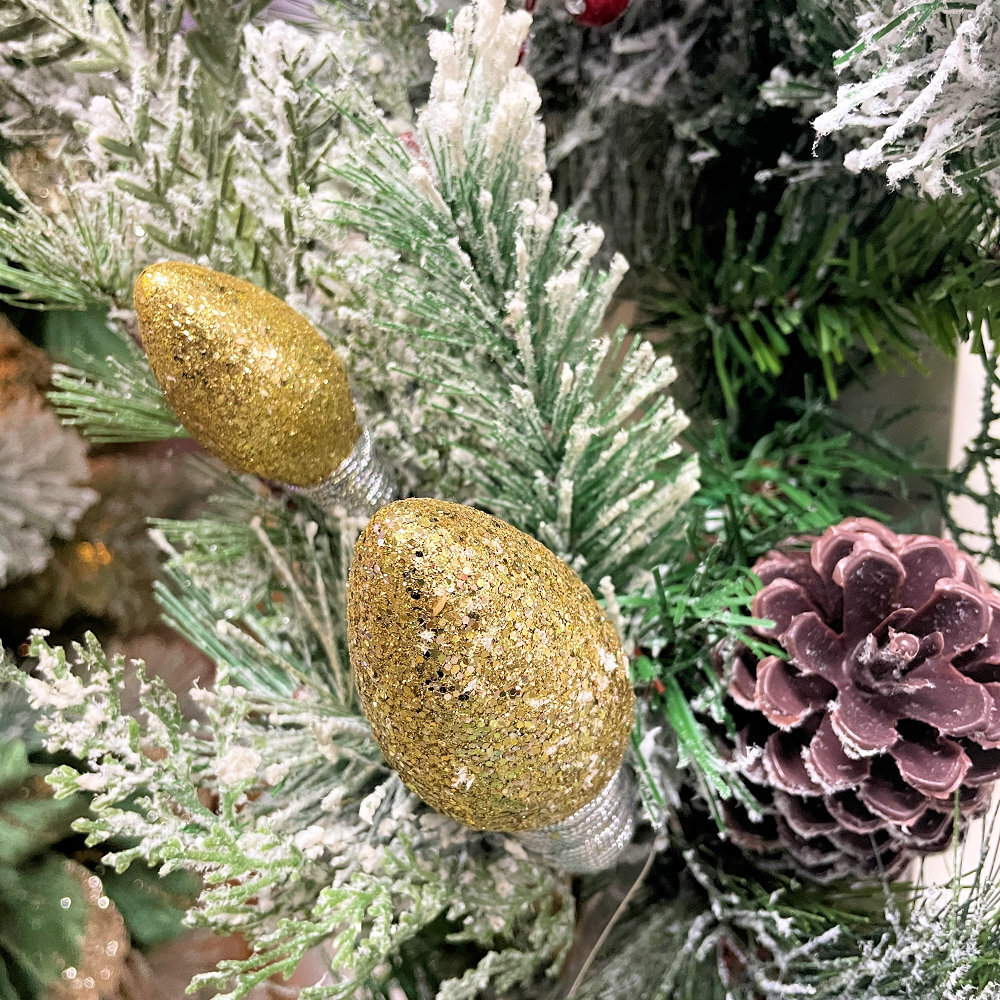 Lightbulb & Snowy Pine Spray Gold 46cm | Christmas Complete
