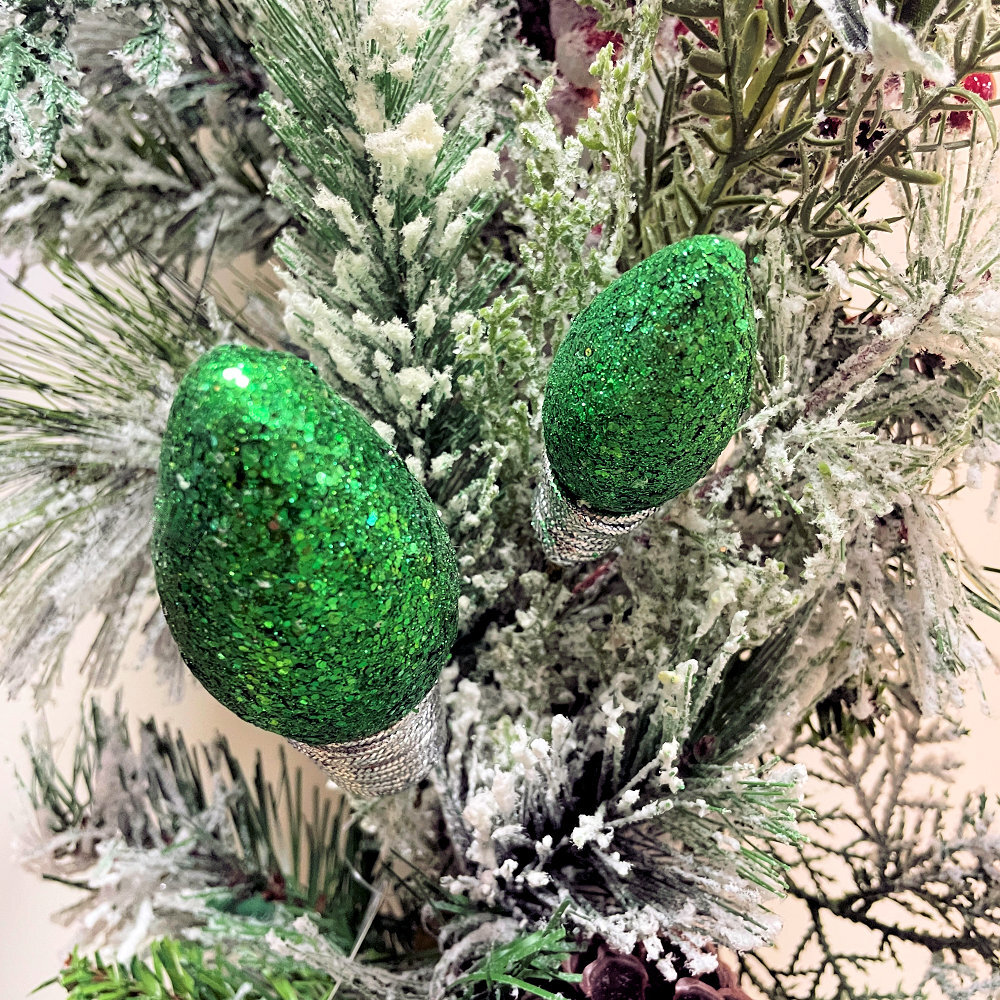 Lightbulb & Snowy Pine Spray Green 46cm | Christmas Complete