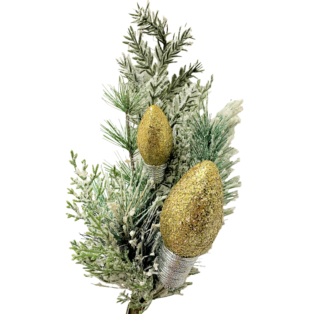 Lightbulb & Snowy Pine Spray Gold 46cm | Christmas Complete