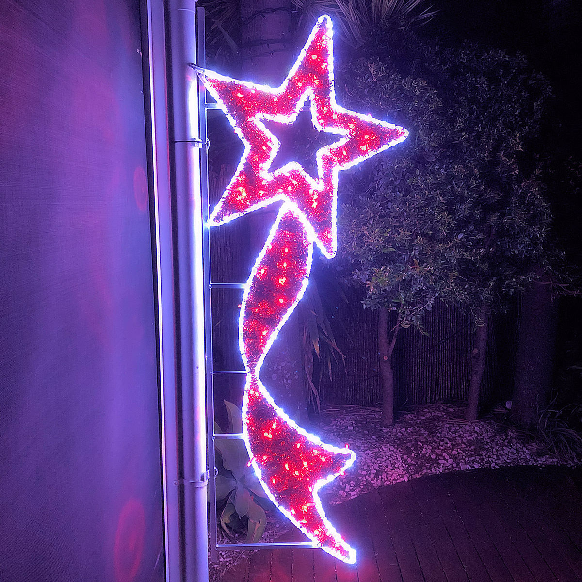 Red Star Ribbon Lamp Pole Rope Light Motif | Christmas Complete