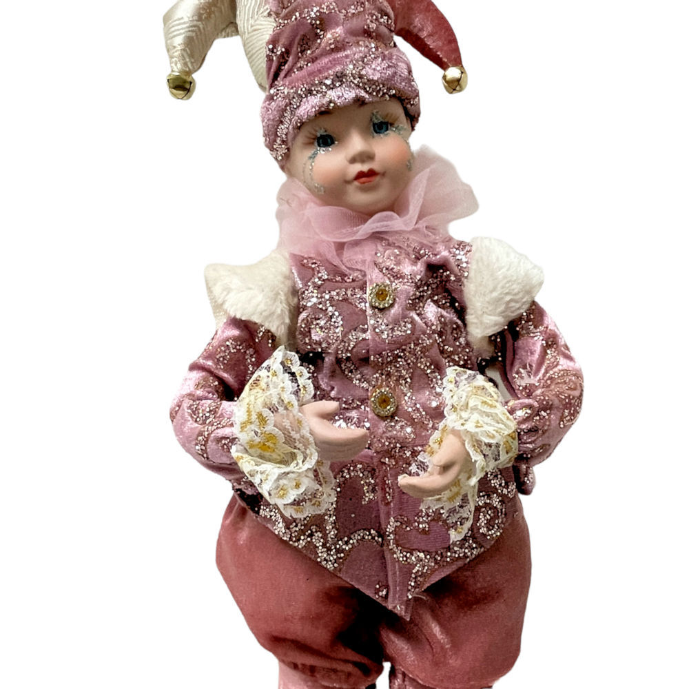 Pink Jester Standing Musical Wind Up 43cm | Christmas Complete