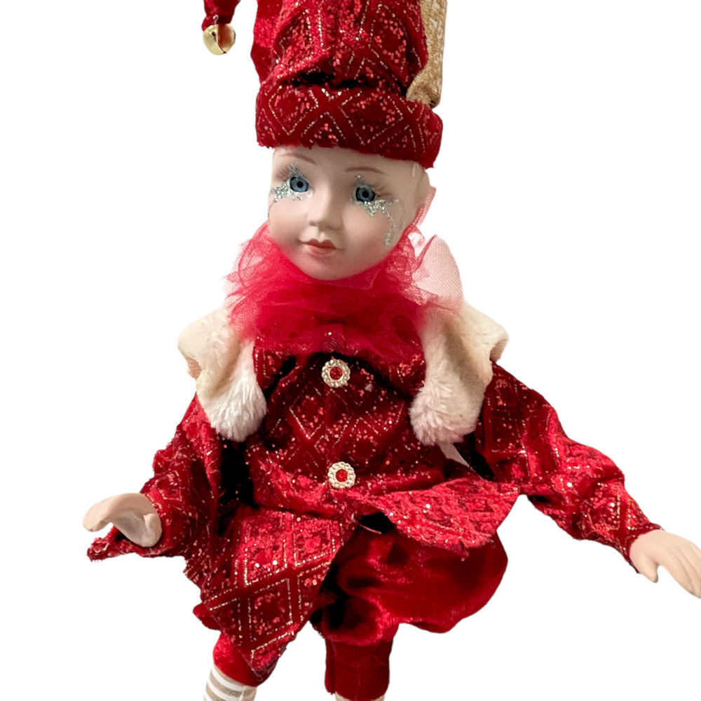 Red/Gold Jester Musical Wind Up 43cm | Christmas Complete