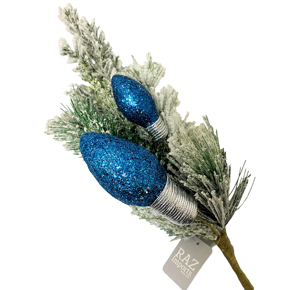 Lightbulb & Snowy Pine Spray Blue 46cm | Christmas Complete