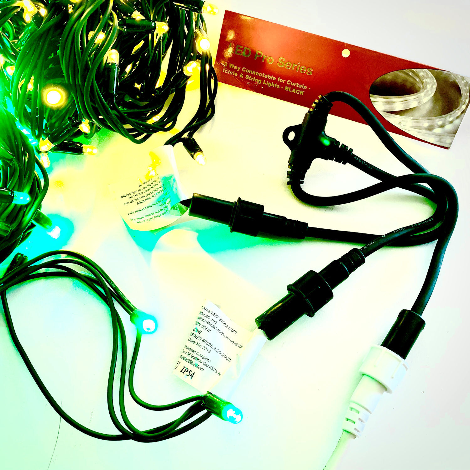 String Light Connector Black - 3 Way | Christmas Complete
