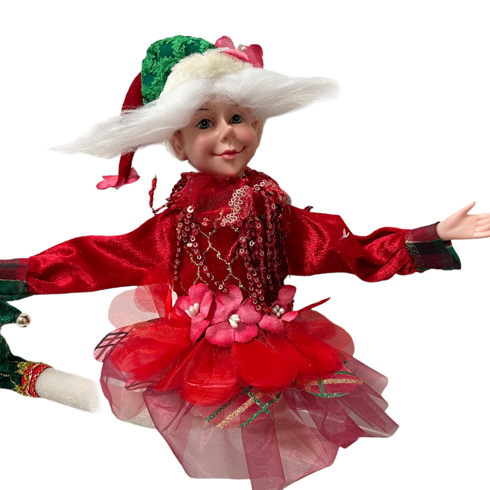 Red & Green Elf Girl Posable 45cm | Christmas Complete