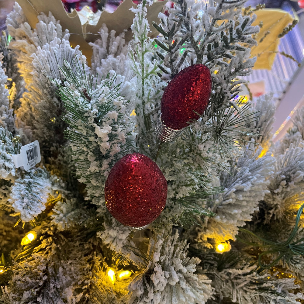 Lightbulb & Snowy Pine Spray Red 46cm | Christmas Complete