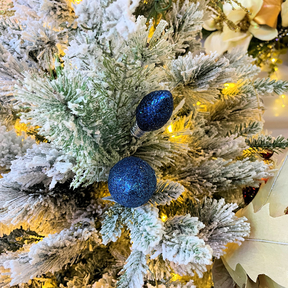 Lightbulb & Snowy Pine Spray Blue 46cm | Christmas Complete