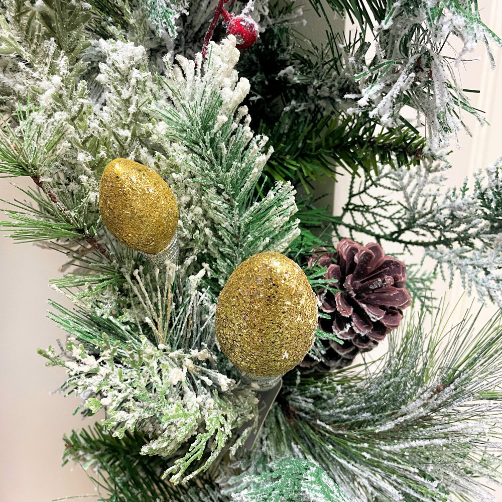 Lightbulb & Snowy Pine Spray Gold 46cm | Christmas Complete
