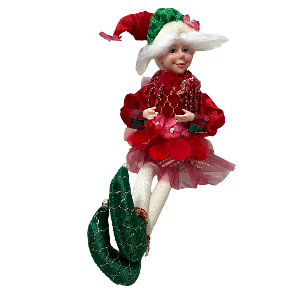 Red & Green Elf Girl Posable 45cm | Christmas Complete