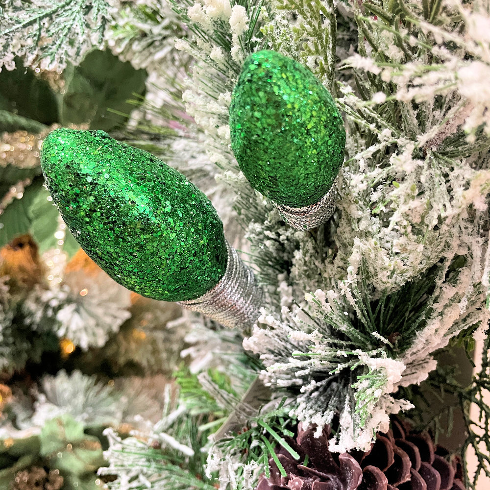 Lightbulb & Snowy Pine Spray Green 46cm | Christmas Complete