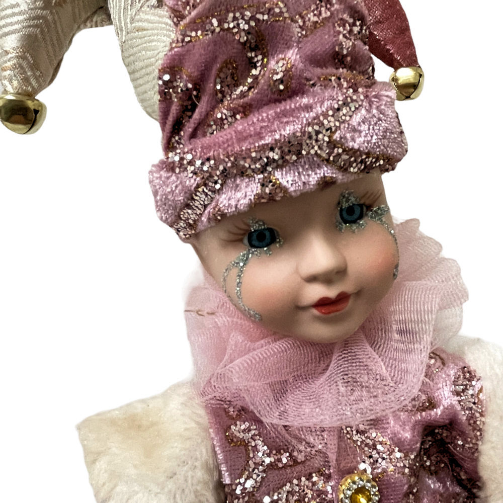 Pink Jester Standing Musical Wind Up 43cm | Christmas Complete