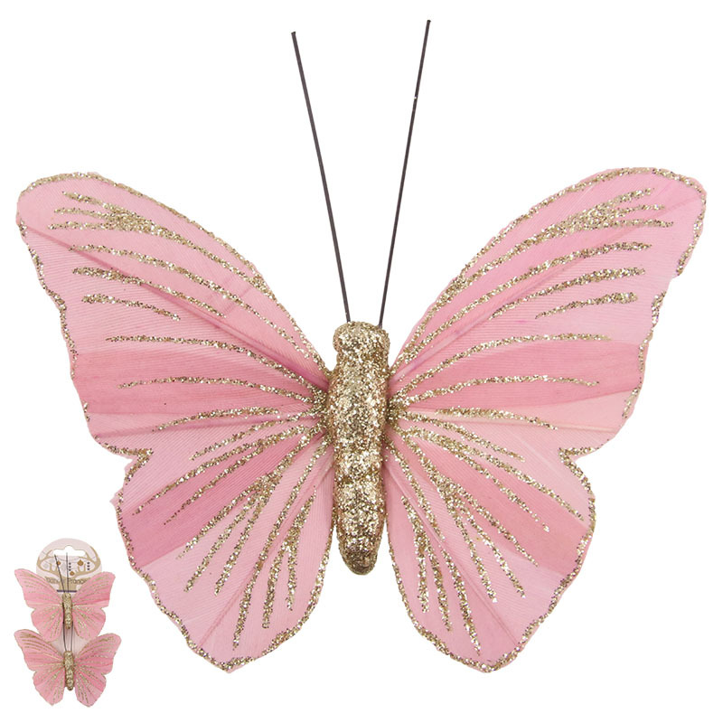 Pink Butterfly Clip 9cm Pk2 | Christmas Complete